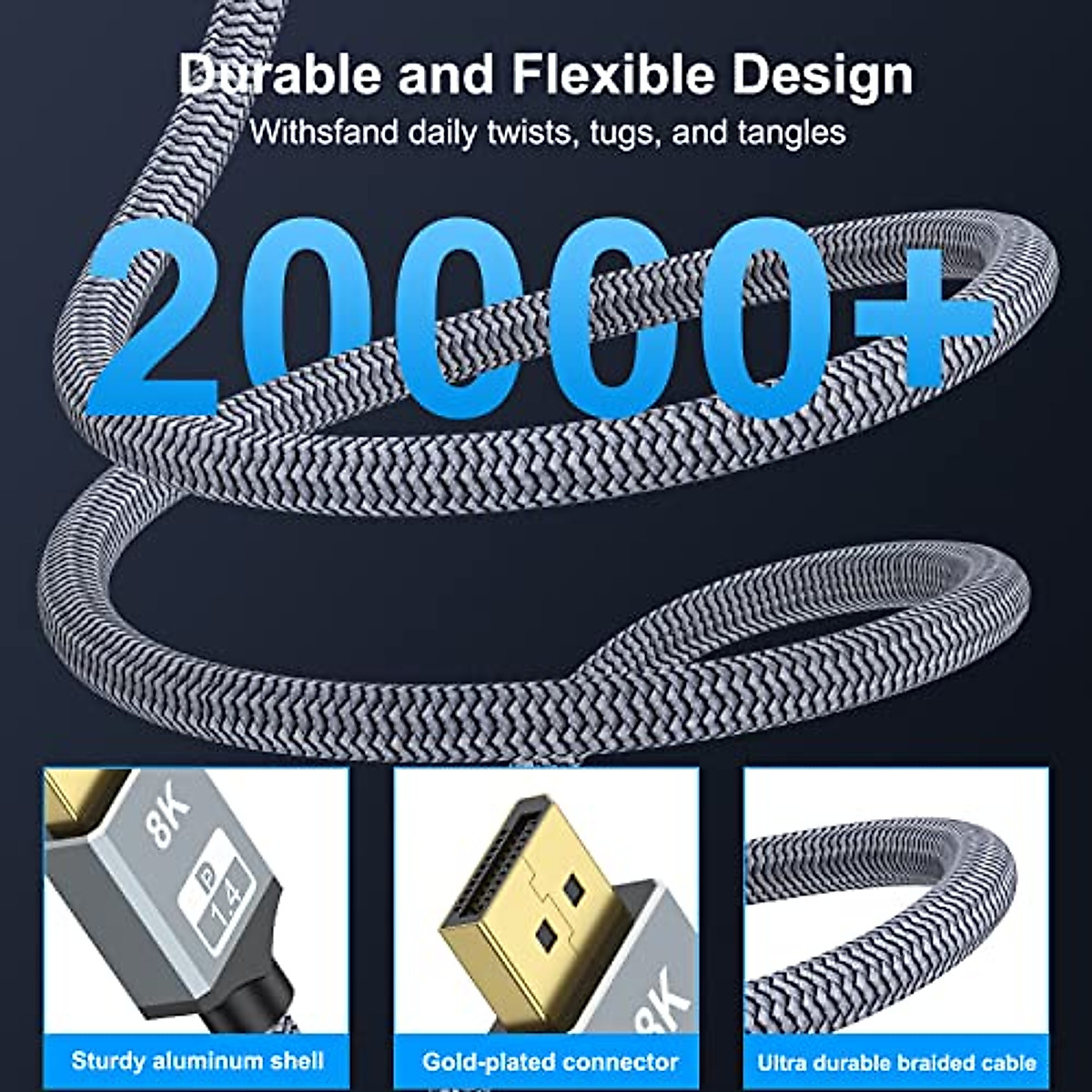 UVOOI 8K DisplayPort Cable 1.4, Display Port to Display Port Cable 6FT (8K@60Hz, 4K@144Hz, 2K@165Hz, 1080P), HDCP 2.2, 32.4Gbps, HDR10 DP to DP Cord for Gaming Monitor, Graphics, PC