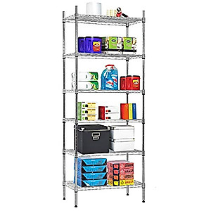 NSF Wire Shelf Organizer 6 Wire Shelving Unit Metal Storage Shelves, Utility Commercial Grade Heavy Duty Height Adjustable Leveling Feet Steel Layer shelf Rack 1500 LBS Capacity-14x24x60,Chrome