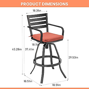 Pellebant Outdoor Bar Stools Set of 2 - Aluminum Swivel Barstools with Sunbrella Cushion, Cast Aluminum Patio High Chair Bistro Set (Red)