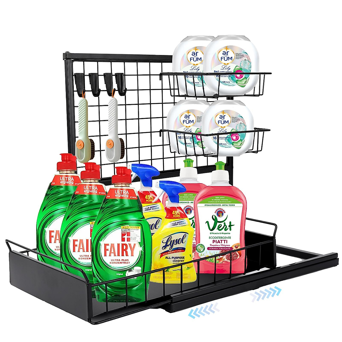 IAVEYG Under Sink Organizer Metal Pull Out Cabinet Organizer 2-Tier Slide Out Under Cabinet Storage Multi-Use for Under Kitchen Bathroom Sink Organizers and Storage Black