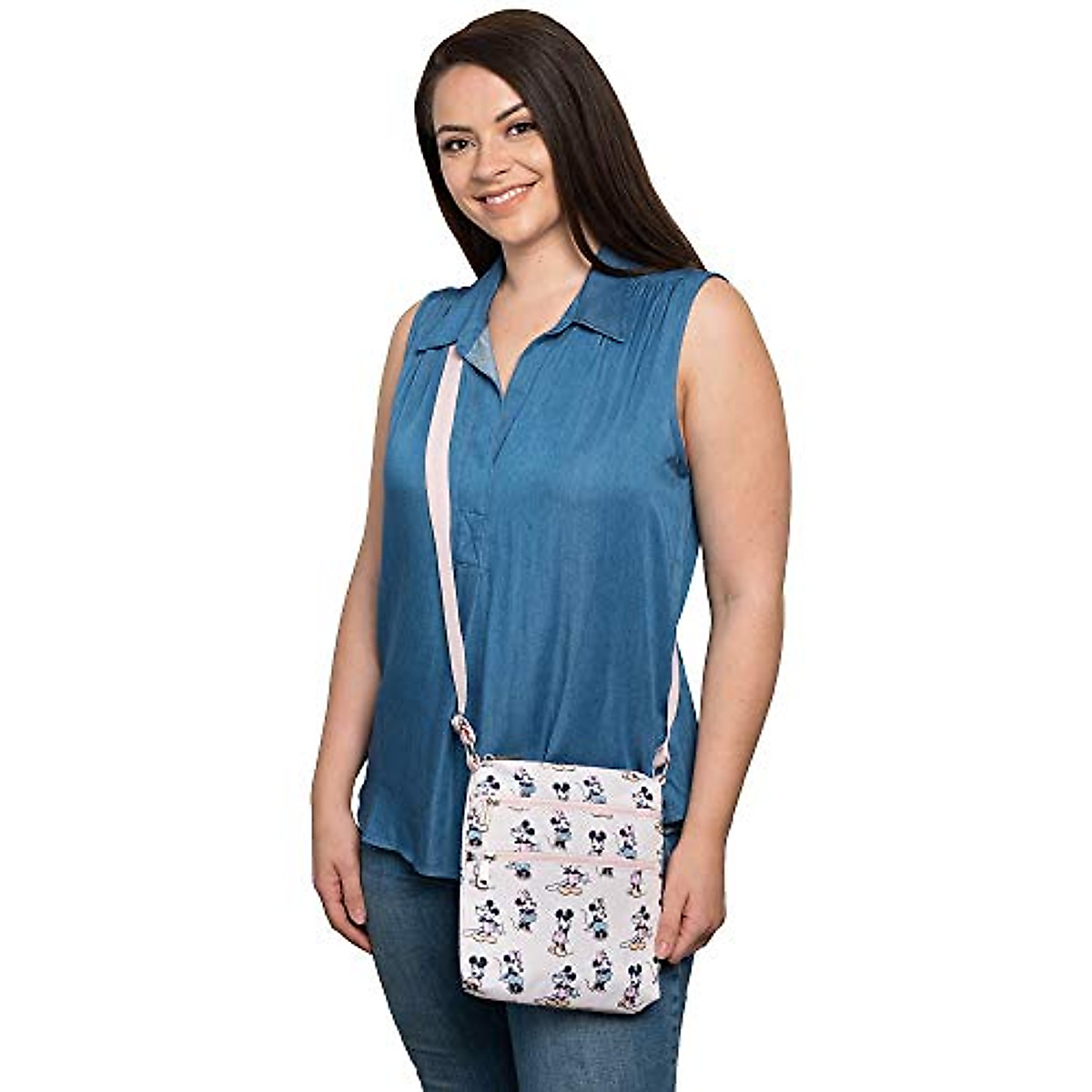 Loungefly Women Pastel Minnie Mickey AOP Nylon Passport, Multi, 8 inches x 9 inches x 1.25 inches