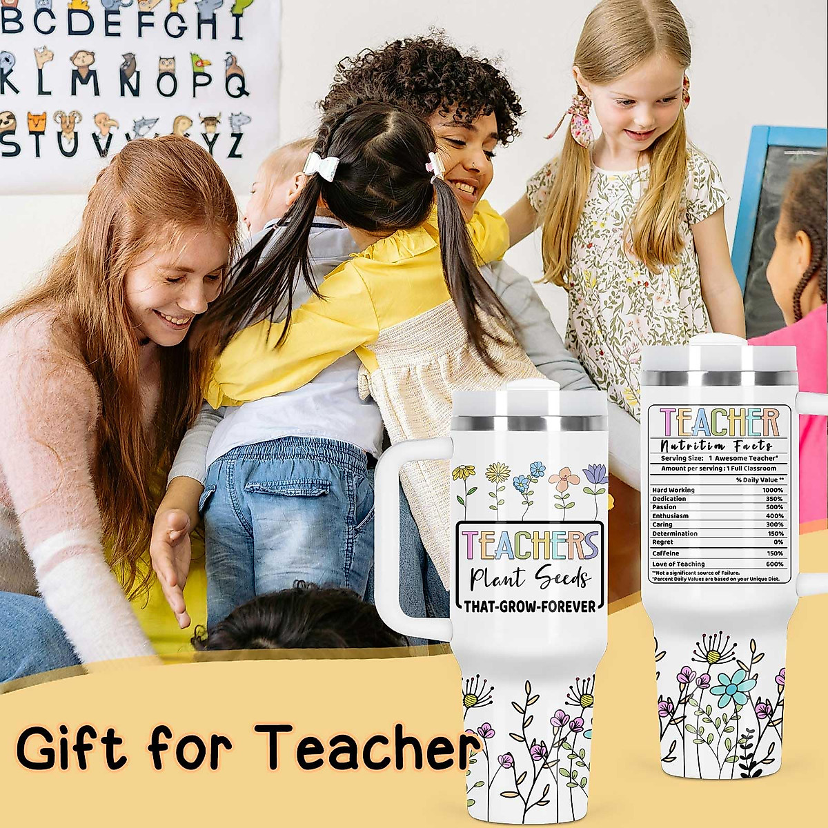 Muwnrol Teacher Gift Tumbler, Teacher Appreciation Week Gift For Teacher, Teacher Plant Seeds That Grow Forever Teacher Gift 40 Oz Tumbler with Handle