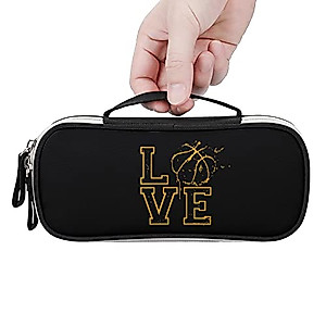 Love Basketball Printed Pencil Case Bag Stationery Pouch with Handle Portable Makeup Bag Desk Organizer