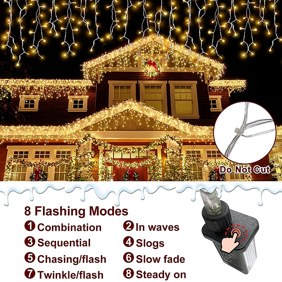 378LED Icicle Christmas Lights Outdoor Decoration 29.5 Ft 8 Modes 60 Drops Christmas Fairy String Curtain Lights Christmas Decoration Eaves Window Holiday Yard Garden Indoor Home (Warm White)