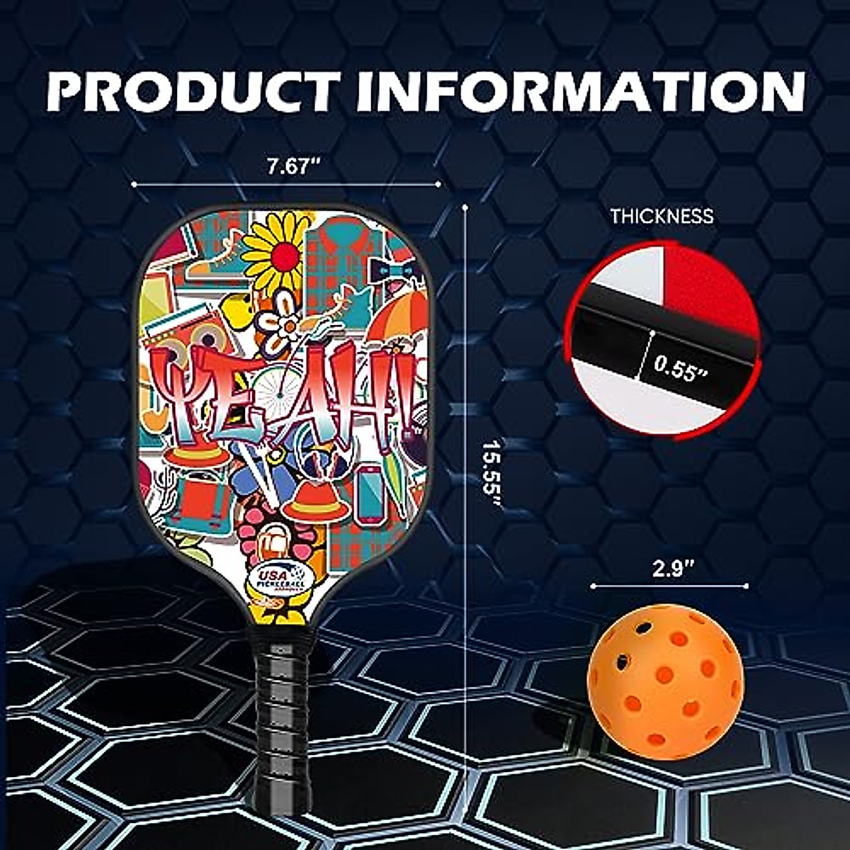 QDBM Pickleball Paddles, USAPA Approved, Fiberglass Pickleball Set with 4 Pickleballs, 2 Pickleball Paddles, 1 Pickleball Bag, Lightweight Design for Men Women Beginers Pickleball Paddles Set of 2