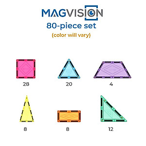 MagVision 80-Piece Magnetic Building Tiles Set, Stem Magnetic Building Blocks, Extra Strong and Safe Magnets, Stem Toys, Magnetic Blocks, Educational Toys for Children Ages 3+ Years