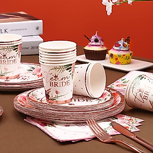 Rose and Gold Bridal Shower Party Decorations, Bridal Shower Plates and Napkins Party Supplies, Rose Paper Plates for Engagement Wedding Shower Deocr, Serves 24