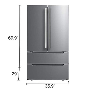 SMETA Refrigerator French Door with Ice Maker for Kitchen 36'' Inch Stainless Steel Counter Depth Full Size Refrigerators Fridge Bottom Freezer Cooling 22.5 Cu.Ft Double Door Fridgerator Freezer Home Use 23 CU FT