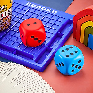 Zomiboo 2 Pcs Large Foam Dice Soft Jumbo Dot Dice Learning 6 Sided Foam Dice Fake Giant Dice Anxiety Relieve Dice Gifts for Christmas Stress Relief(Red, Blue,2.3 Inch)
