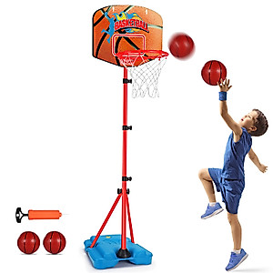 Toddler Basketball Hoop Stand Adjustable Height 2.5 ft -6.2 ft Indoor Basketball Goal Toy with Ball Pump for Kids Boys 2 3 4 5 6 7 8 Years Old Indoor Outdoor Toys Age 1-3 4-8 Yard Games Gifts