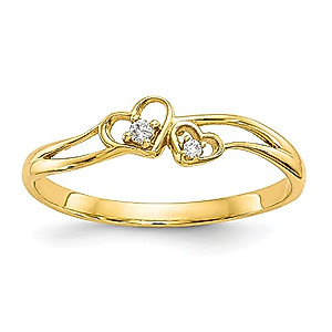 IceCarats 10K Yellow Gold Cubic Zirconia CZ Double Heart Love Ring Size 7