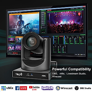 top0 4K NDI PTZ Camera,3G-SDI&HDMI2.0&USB3.0&IP,4K60fps,20X Optical Zoom,Live Streaming for Events/Video Production/Church/Boradcast Service