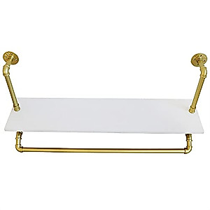 Wall-Mounted Garment Rack ,Modern Simple Clothing Store Heavy Metal Display Stand Garment Bar,Clothes Rail,Bathroom Hanging Towel Rack,Multi-purpose Hanging Rod for Closet Storage (Gold Square Tube W/Shelf ,39.37"L)