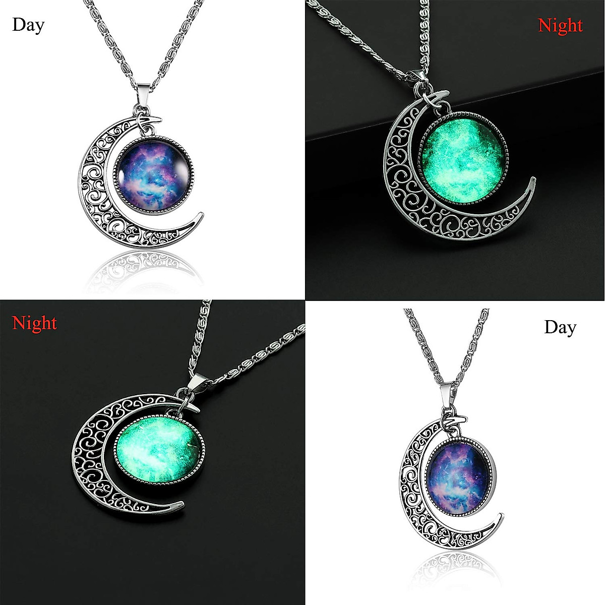 Lcbulu Galaxy Crescent Moon Pendant Necklaces Jewelry for Women18''