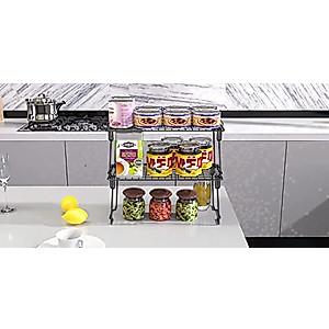 EMT ETRENDS Stackable Storage Shelf, 2-Tier Metal Shelves, Small Mesh Folding Shelf Stand for Cabinet, Kitchen Storage, Spice Racks, Makeup, Bathroom Organizer Rack (2 Tier Foldable, Black)