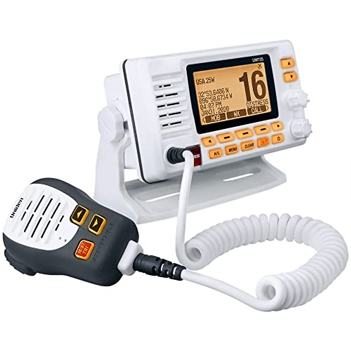 Uniden UM725 Marine VHF Radio, All USA, Canada, and Int'l. Marine Channels, 1Watt/25Watt Transmit Power, Largest LCD Screen in Class, NOAA Weather Channels w/Alerts, Speaker Mic, IPX8 Waterproof.