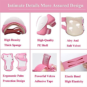 Kids Bike Helmet with Knee Pads, Elbow Pads, Wrist Guards - Adjustable, Ages 3-8 - For Cycling, Skating, Skateboard (Pink Star)