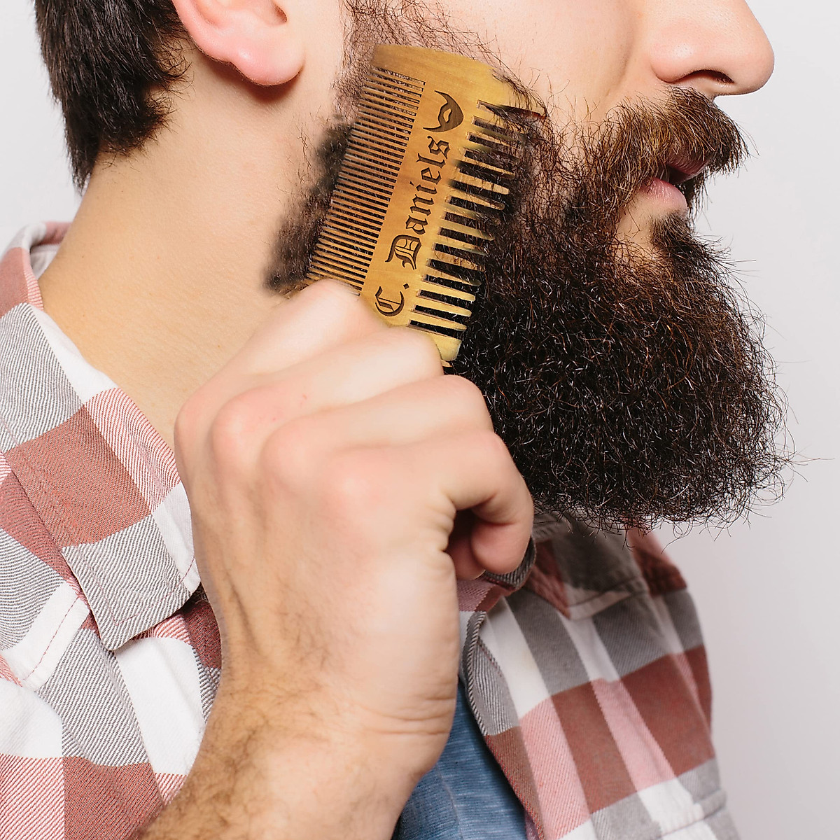 My Personal Memories Custom Engraved Wooden Beard and Mustache Comb - Personalized Grooming Wood Brush Gift with Dual Action Teeth for Men, Guys, and Him
