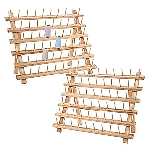 Tosnail 2 Pack 60 Spools Wooden Thread Holder Thread Rack Sewing and Embroidery Thread Organizer