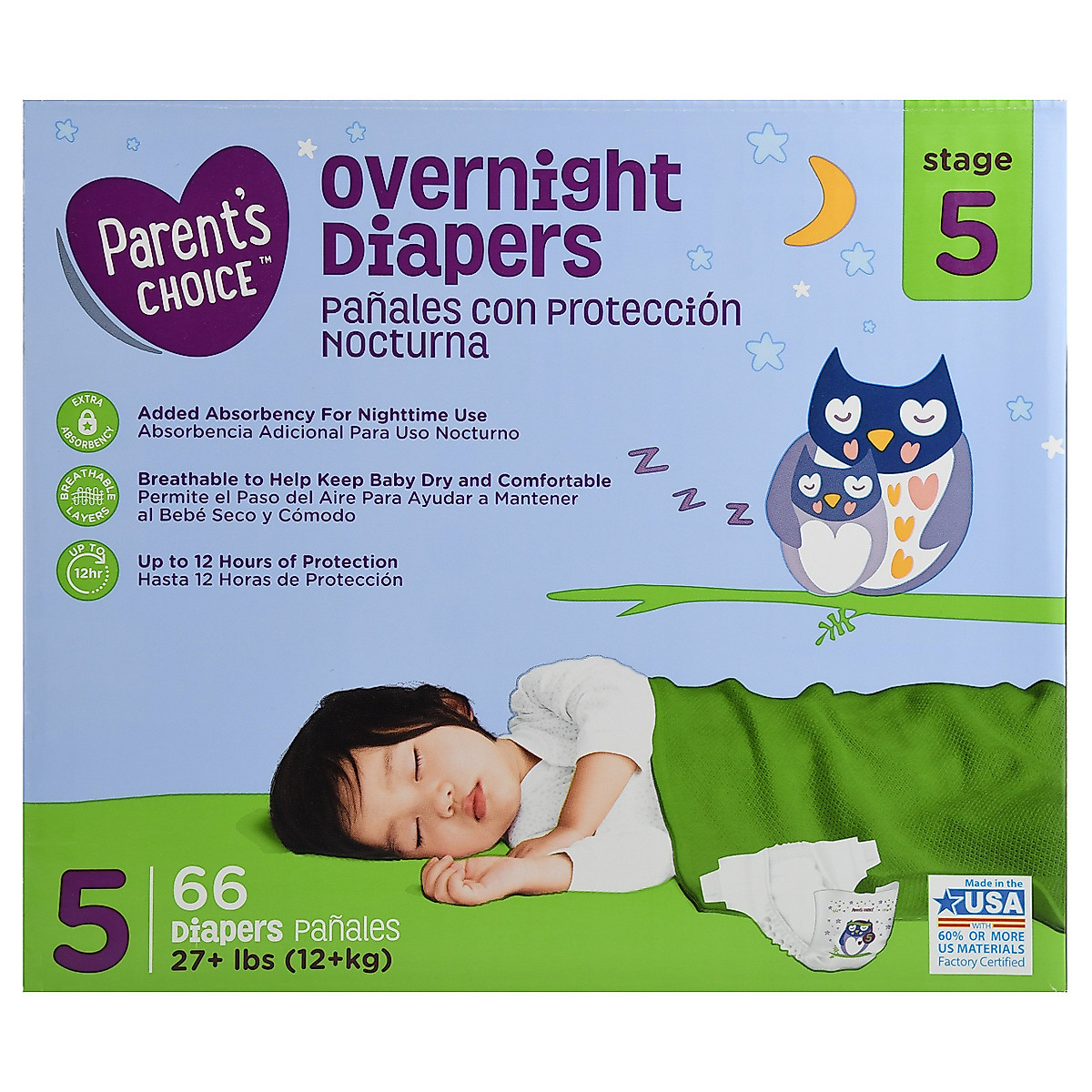 Branded Parent's Choice Overnight Diapers, Size 5, 66 Diapers, Weight 27lbs - Branded Diapers with Fast delivery (Soft and Comfortable for Babies)