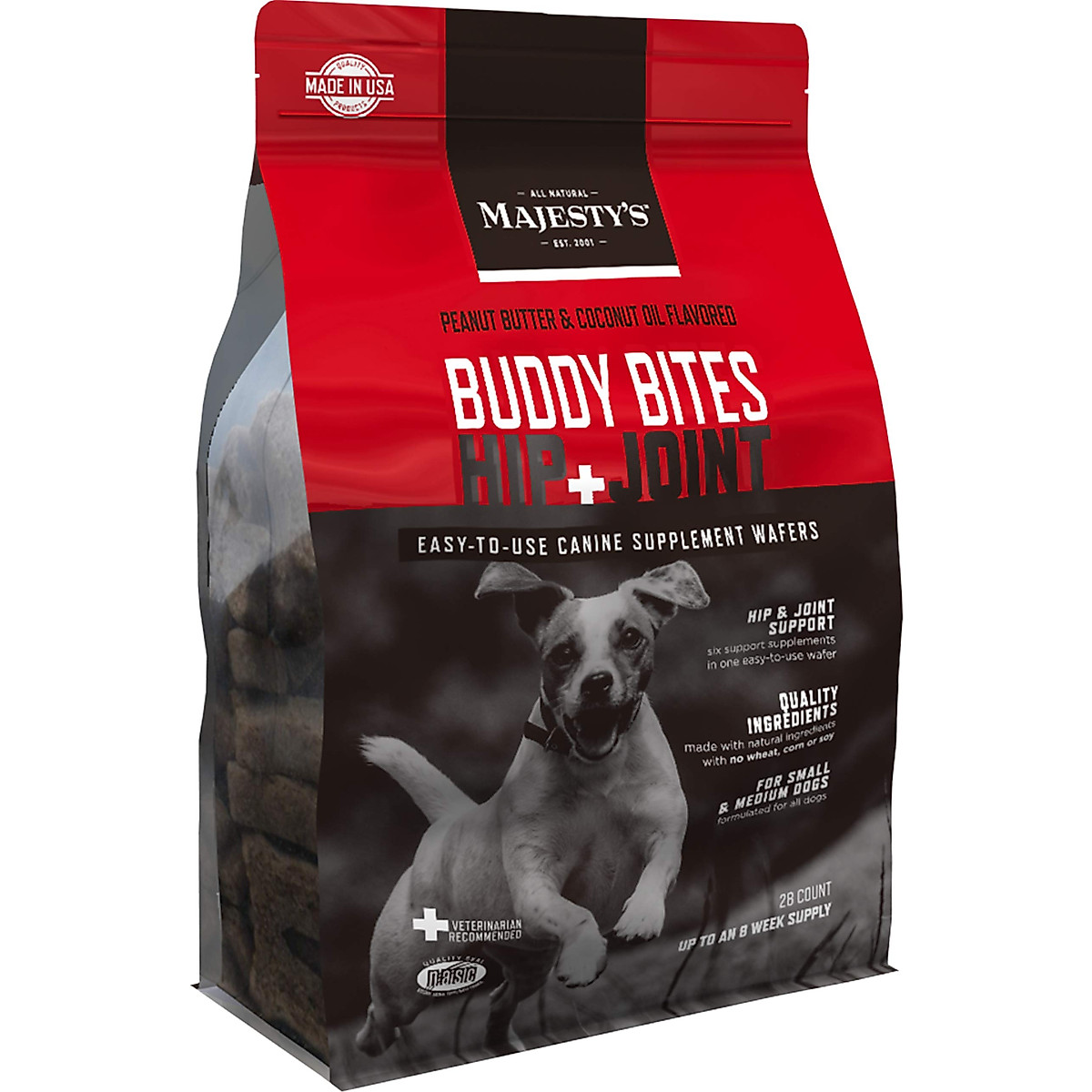 Majesty's Buddy Bites Hip and Joint Wafers for Small / Medium Dogs - Superior Support Supplement - Peanut Butter and Coconut Oil Flavored - 28 Count (Up To 8 Week Supply)