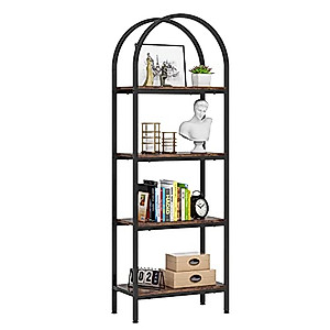 Tribesigns 4-Tier Open Bookshelf, 70.8" Industrial Arched Bookcase Storage Shelves with Metal Frame, Freestanding Display Rack Tall Shelving Unit for Office, Bedroom, Living Room (Rustic Brown, 1PC)