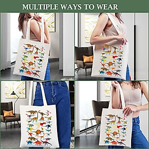 Andeiltech Canvas Aesthetic Tote Bag for Women Cute Dinosaurs Canvas Totes with Zipper Pocket Reusable Grocery Bags for Beach shopping bag