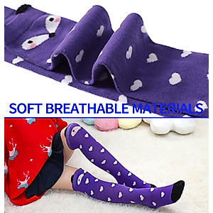 POEATEZO 3-12 Years Girls Knee High Socks Kids Funny Animal Pattern Warm Cotton Long Tall Boot Socks 6 Pairs (Cute Animals-B)