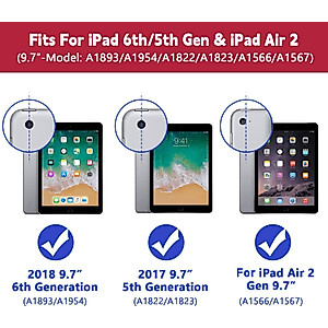 BMOUO Case for iPad 6th/5th Generation (9.7 inch, 2018/2017), with Screen Protector, 360 Rotating Stand & Hand & Shoulder Strap Kids Case for iPad 6th/5th Gen, Red