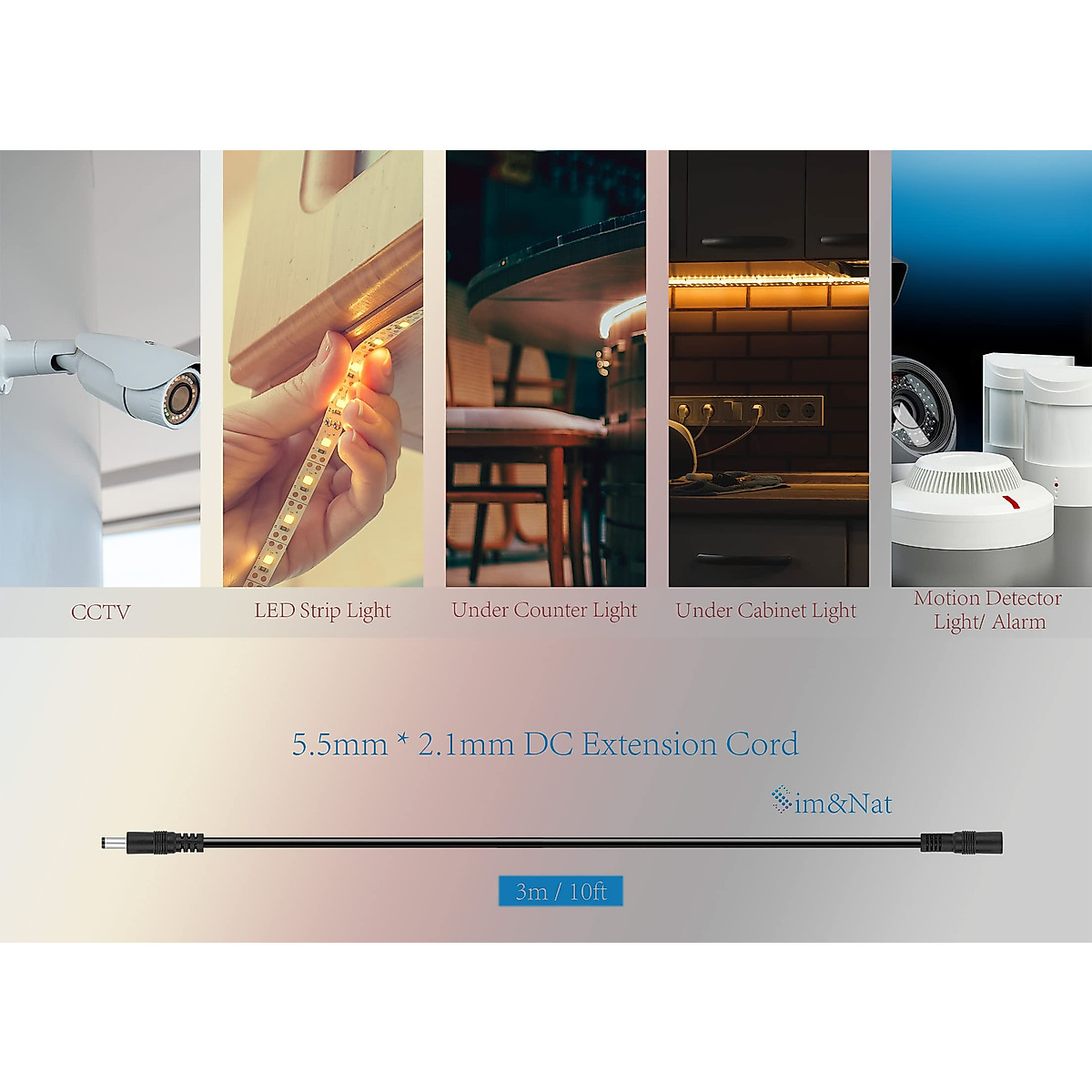 SIM&NAT 20AWG 10Ft 2.1mm x 5.5mm Male to Female DC Extension Wire Power Jack Adapter Barrel Plug Cable, Extension Wire for CCTV Security Camera, DVR, HDVD, LED Strip Light, Low Voltage Application