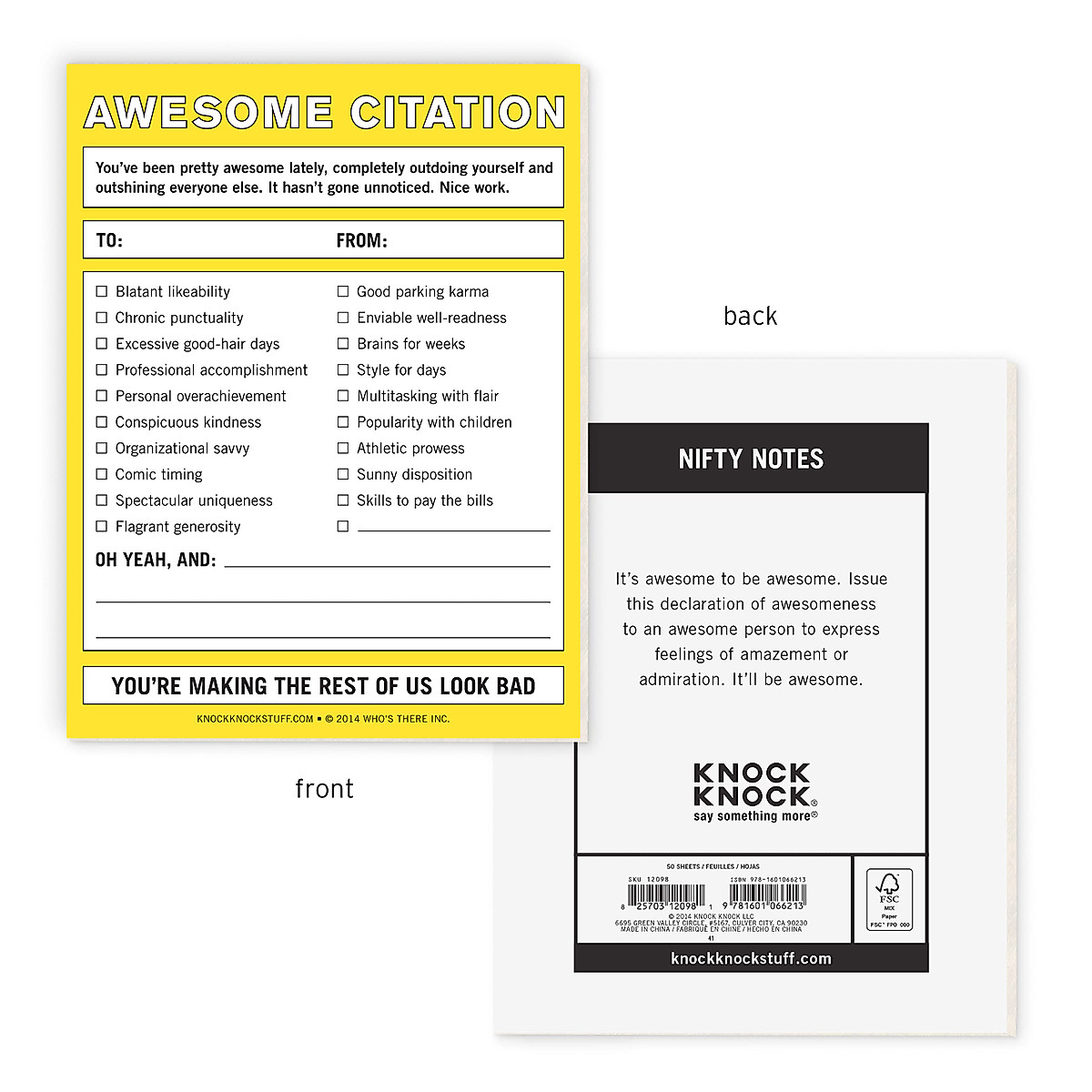 Knock Knock Awesome Citation Nifty Note Pad 4 x 5.25-inches