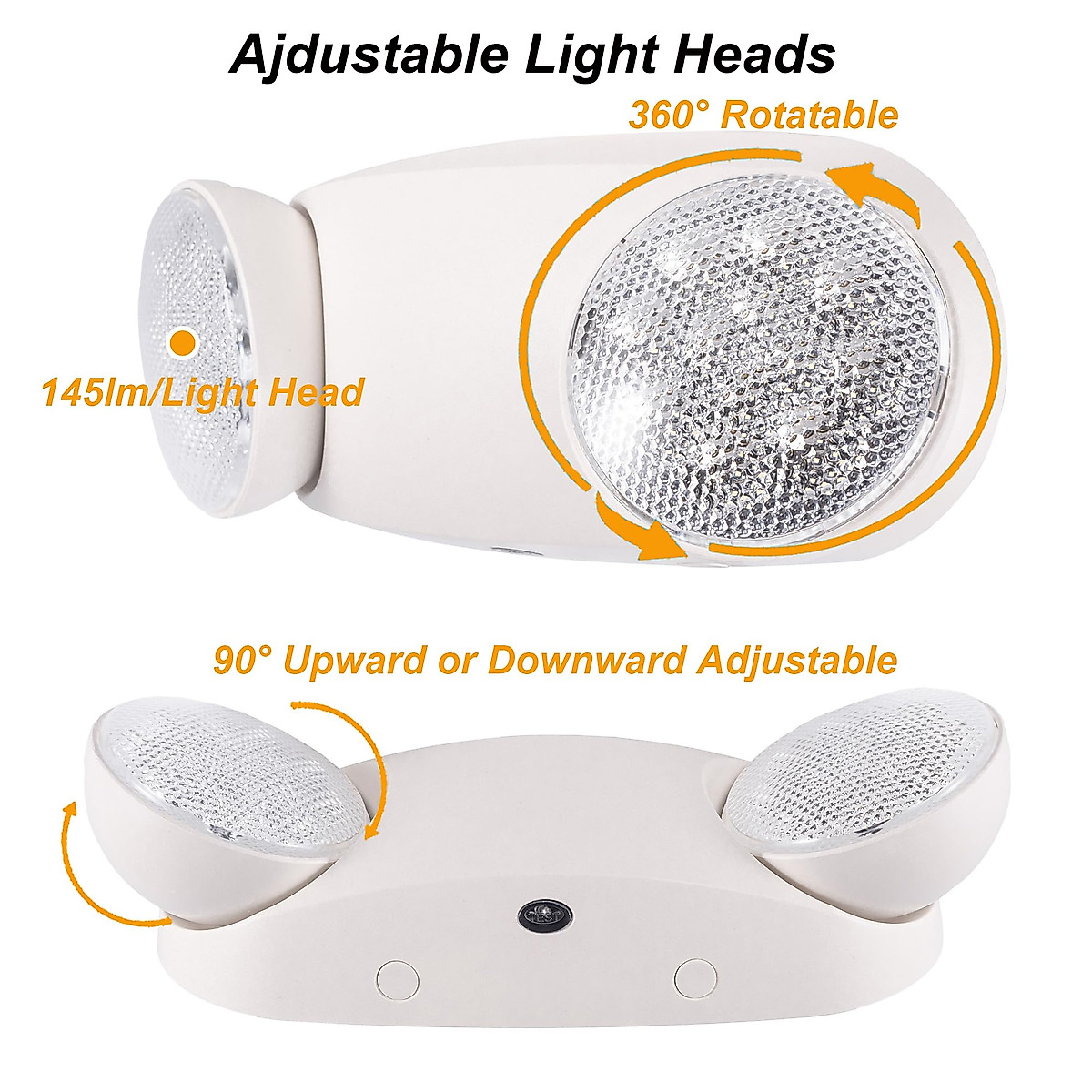 GRUENLICH LED Emergency Light, Exit Lighting Fixtures with 2 LED Bug Eye Heads and Back Up Batteries, UL 924 Qualified, 120-277 Voltage, 1-Pack