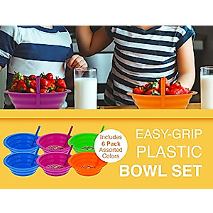 Arrow Home Products Sip-A-Bowl Set, 22oz, 6pk - BPA Free Straw Bowls for Kids To Sip Up Every Drop Without the Mess -Made in the USA, Great for Cereal, Ice Cream, Soup, Milk-Blue, Pink, Green, Orange