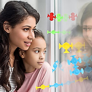 Suction Toys Bath Toy Set - 24 pcs Slicone Sucker Toys for Kids, Window Toys with Storage, Good for Autism/ADD/ADHD.