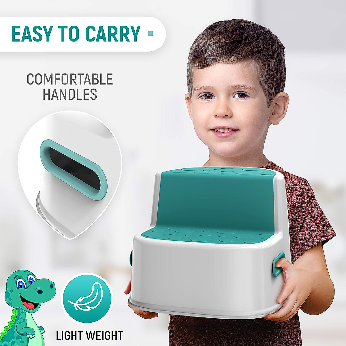 Toddler Step Stool for Kids - Dinosaur Two Step Stool for Bathroom Sink with Non-Slip Feet - Nursery Kids Step Stool for Potty Training - Baby Child Footstool for Boys Girls