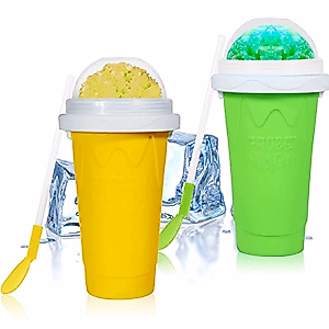 Slushy Maker Cup,Slushie Cup Frozen Magic Squeeze Slushy Cup Smoothies Milk Shake Ice Cream Maker Cup (Yellow+Green)