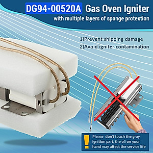 Dreyoo DG94-00520A Gas Range Oven Igniter Compatible with Samsung Gas Range Oven, Flat Oven Igniter with Connector Plug and Nuts, Replacement of 2692271 AP5577941 EAP4241428 PS4241428 (One Ear)