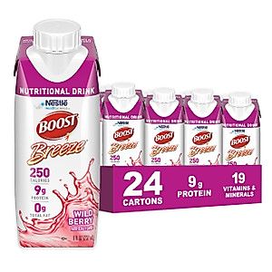 BOOST Breeze Clear Nutritional Drink - 250 Calories - 19 Vitamins & Minerals - 9 g Protein – Fortified Clear Nutritional Drink with Vitamin A & Zinc - Wild Berry Flavor - 8 fl oz (Pack of 24)