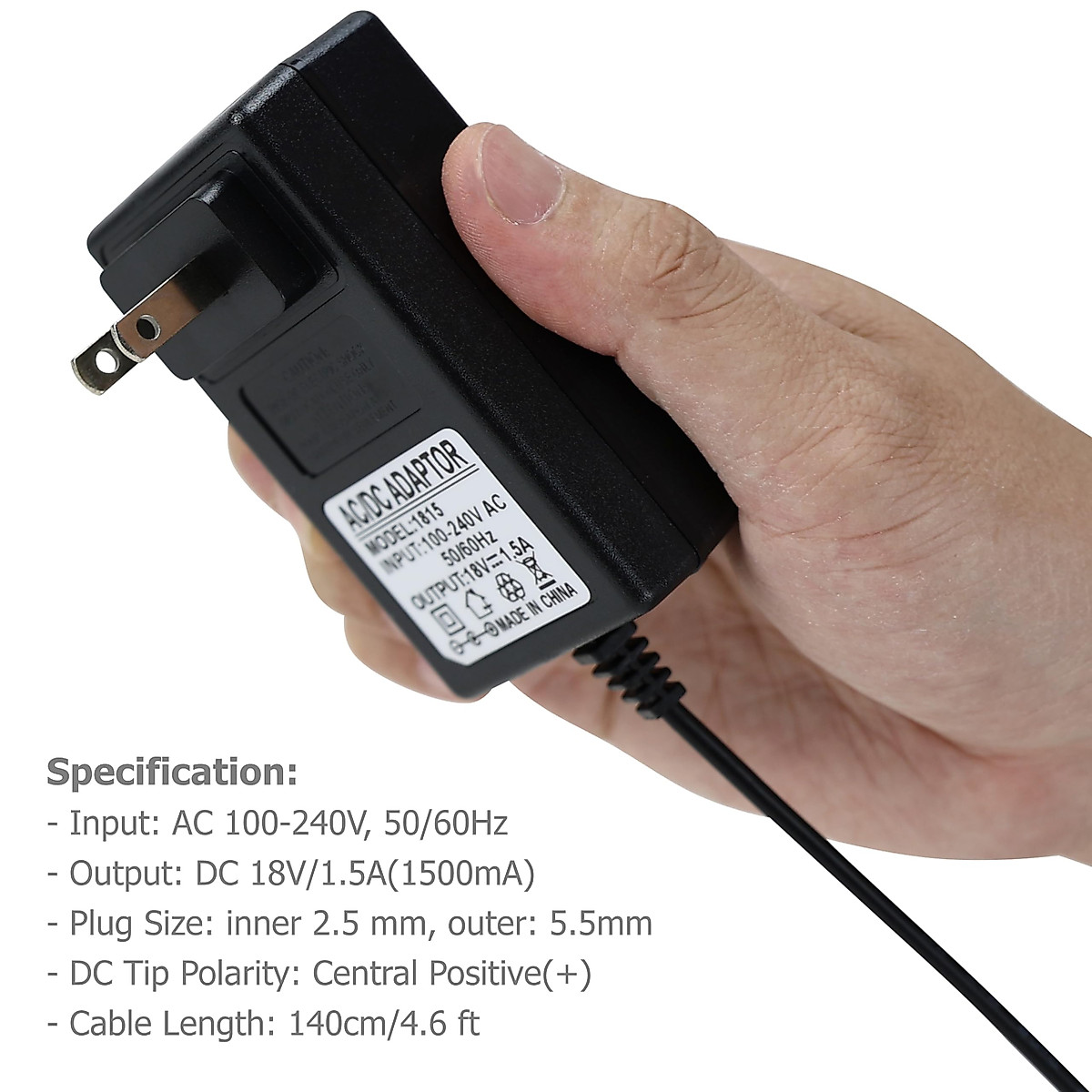 EIKS DC 18V 650mA 1A 1.5A(Max) Wall Charger Power Supply Switching Adapter with Tips 5.5 x 2.5mm / 5.5 x 2.1mm