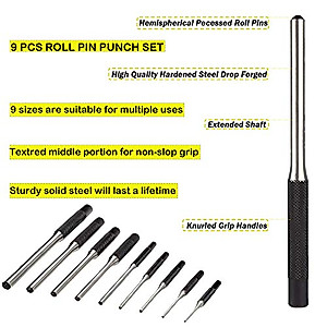 Roll Pin Punch Set with Storage Pouch, AOWOSA 12 Piece Steel Removal Tool Kit for Automotive, Watch, Jewelry and Craft