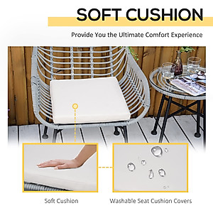 Outsunny 3 Piece Patio Set, Outdoor Bistro Furniture, PE Rattan Wicker Table and Chairs, Cushioned, Hand Woven, Modern Look with Tempered Glass for Garden, Porch, Pool, Backyard, Cream White