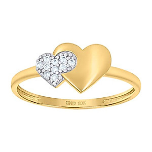 10k Two tone Gold Womens CZ Cubic Zirconia Simulated Diamond Double Love Hearts Ring Measures 7.5mm Long Jewelry for Women