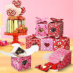 120 Pieces Valentine Cookie Boxes Valentine Treat Boxes with Window Heart Cupcake Boxes Valentines 3 Inch Valentines Candy Goody Container for Valentines Wedding Birthday Party Favors