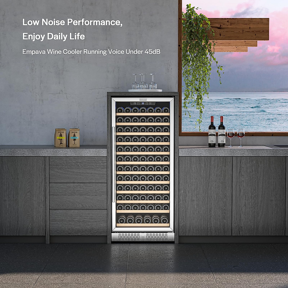 Empava 24" Refrigerator 127 Bottles Single Zone Built in or Freestanding Compressor Fridge Chiller Wine Cooler with Wood Shelves, 24 Inch, Stainless Steel