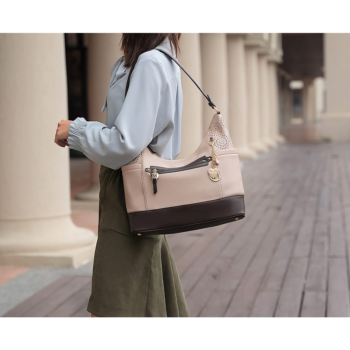 MKF Collection Shoulder Bag for Women, Wristlet Wallet Purse Top-Handle Hobo Bag Gray