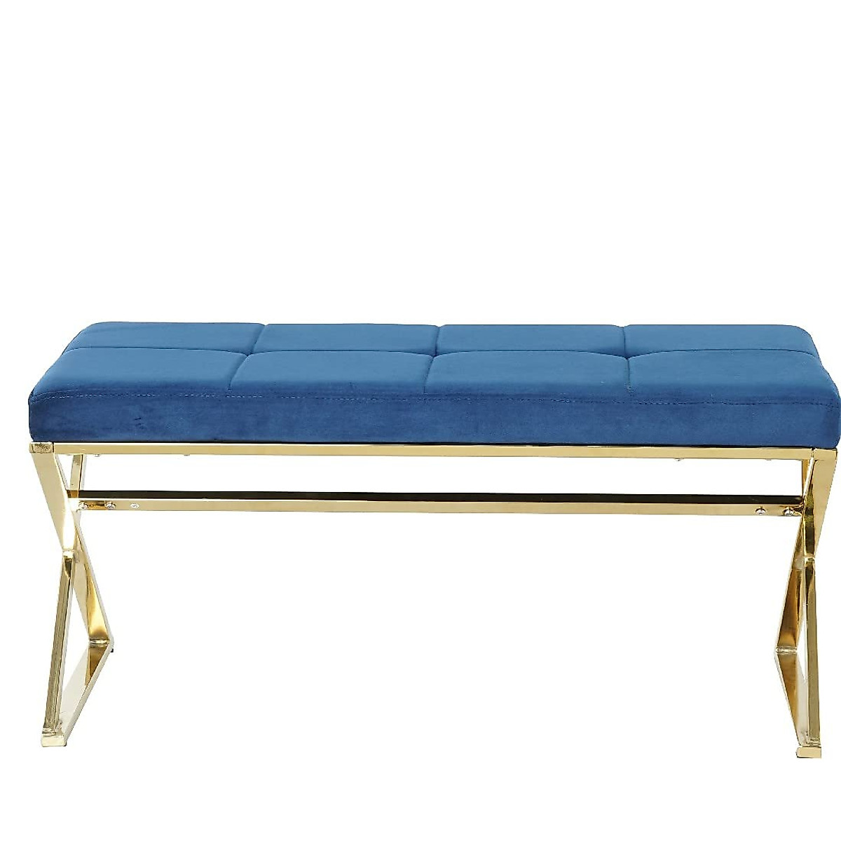 RIDI LEEOKI Modern Dining Room Living Room Green Bench with Stainless Steel and Velvet ottaman(Set of 1) (Blue)