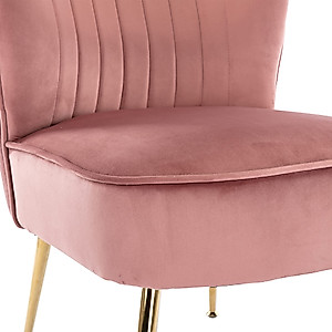 Janoray Velvet Accent Chair Set of 2 Comfy Mid-Century Modern Living Room Chair Armless Slipper Chair Single Sofa Chair with Golden Legs Wingback for Bedroom Guest Room, Pink