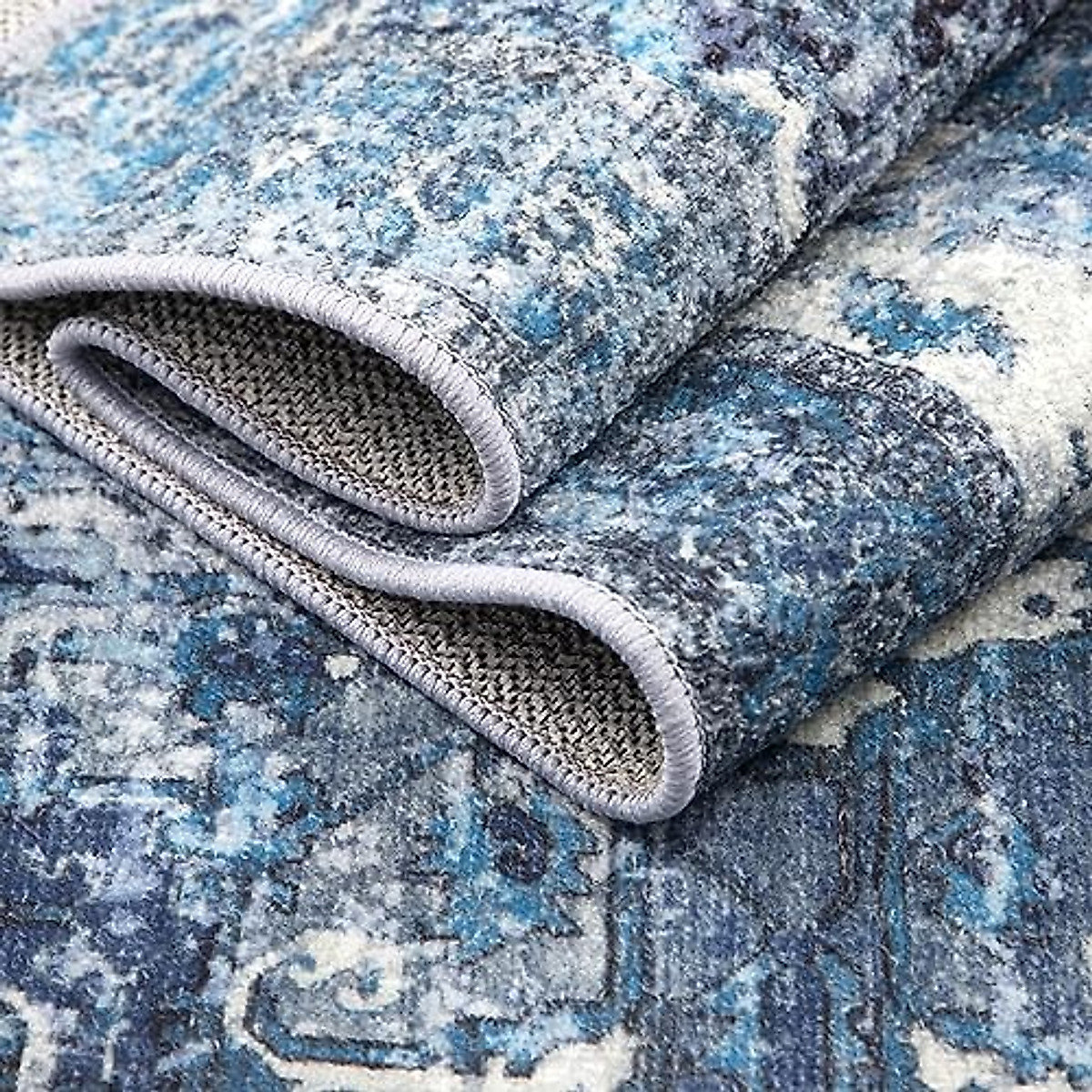 Zacoo Washable Rug Boho Rug Vintage 5x7 Area Rugs for Living Room Bedroom Dining Room Distressed Non Slip Rugs Carpet Non Shedding Oriental Rug, Blue