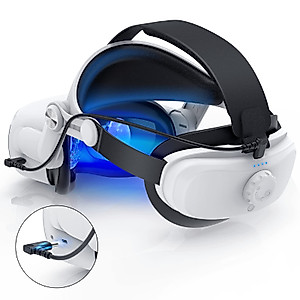 Battery Head Strap for Quest 2 - YOGES Rechargable Adjustable Headstrap to Extend Playtime and Comfort for VR Headset, Super Soft Foam and Skin-Friendly PU Quest 2 Accessories, White