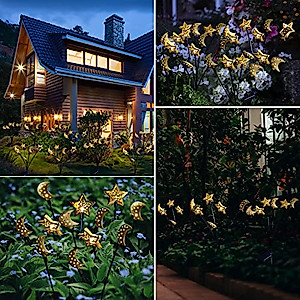 YJFWAL 6LED Starburst Swaying Solar Lights, 2 Pack Star Moon Decorative Solar Garden Lights, Christmas Outdoor Waterproof Firefly Swaying Light for Yard Patio Pathway Decoration Valentine's Day Gifts